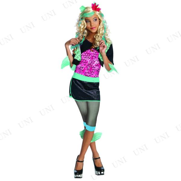 女子高生モンスターのドール・アニメシリーズ「モンスター・ハイ(Monster High)」より、ラグーナ・ブルーの子ども用コスチューム。シャツ付きジャケット、ショーツ付きスカート、レギンス、腕飾り、足飾りのセットです【キーワード】キッズ,女...