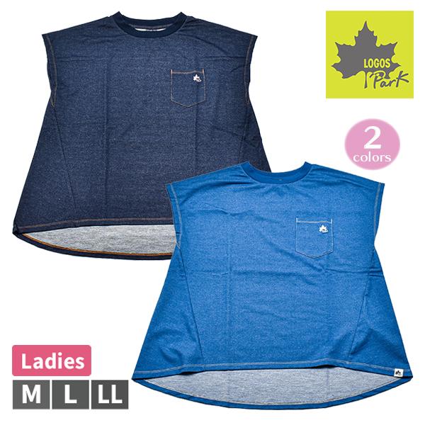 ◆商品説明キャンプやアウトドアで人気のLOGOS Park（ロゴスパーク）のデニム調ノースリーブ カットソー薄手の柔らかい素材で普段使いからアウトドアまで幅広く活躍できるアイテム◎◆商品情報◇サイズ：M／L／LL（3サイズ）・M：バスト79...