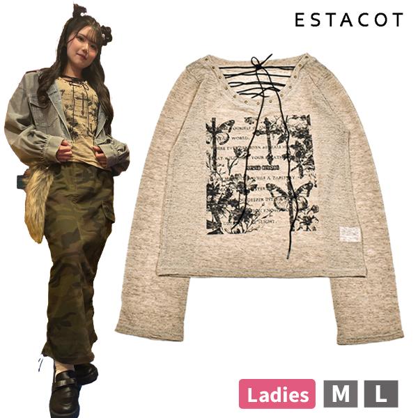 ◆商品説明ESTACOTの英文字デザインされたヴィンテージ加工シアートップス胸元のレースアップはアレンジ可能きれいめはもちろん、カジュアルも◎スカートやパンツにも合わせやすいアイテムです【ESTACOT （エスタコット）】ヴィンテージをベー...