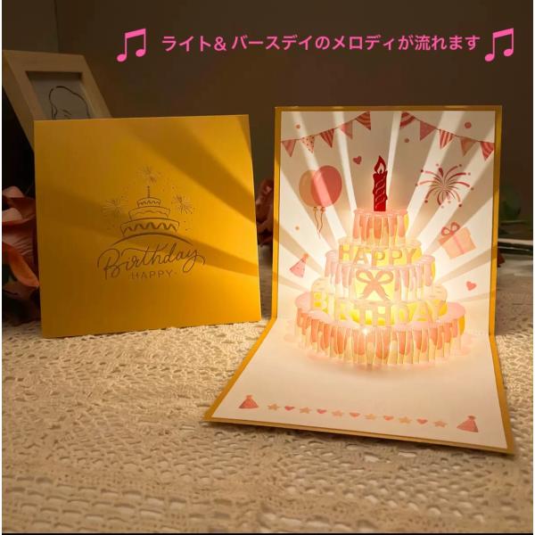 ライトとメロディー付きの立体バースデーカードです。華やかなバースデーカードで子供から大人まで大喜び！！A:ゴールド×ピンク　B:ゴールド×ブルー　C;ピンク×ピンク　D:ネイビー×ブルー　E;レッド×レッド　の５種類よりお選びください。透明...
