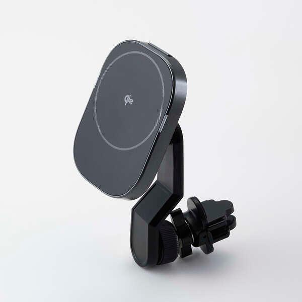 スマートフォンを置くだけですぐに充電。マグネットで簡単に着脱可能で、Qi2規格対応ワイヤレス充電ができる車載ホルダーです。無駄な充電の防止や、過熱リスクを低減できる電源スイッチを搭載しています。視界を遮らず手の届く所に設置可能なエアコンクリ...