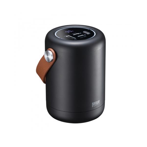 オフィス内で持ち運んで会議時などにノートパソコンやタブレットへ充電ができるハンドル付きモバイルバッテリー。