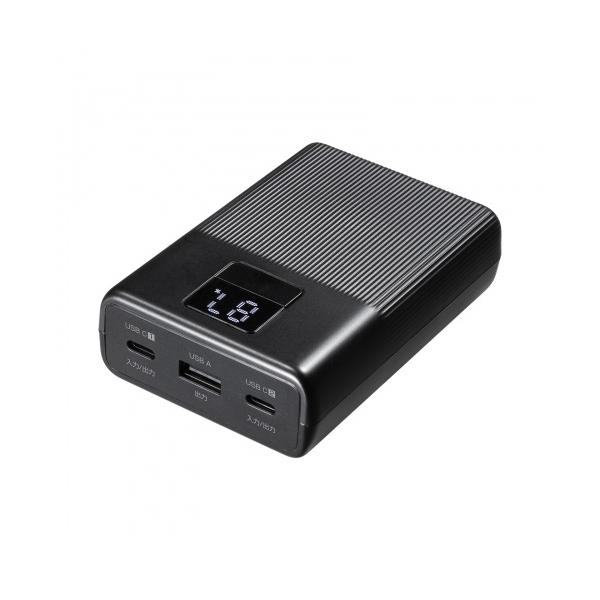 USB Power Delivery（USB PD）規格の最大20W出力に対応した、容量10000mAhのモバイルバッテリー。デジタル残量表示機能付き。
