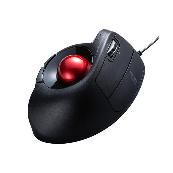 手首や肘の負担を軽減できる人間工学形状のトラックボール。親指