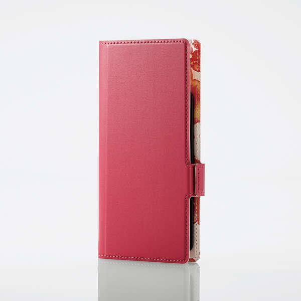 スマートフォンがピタッとくっつく自己吸着シートを採用し、機種を選ばず使用できる、ケース内側に愛らしいフラワープリントを施した薄型・軽量タイプの手帳型マルチカバー。