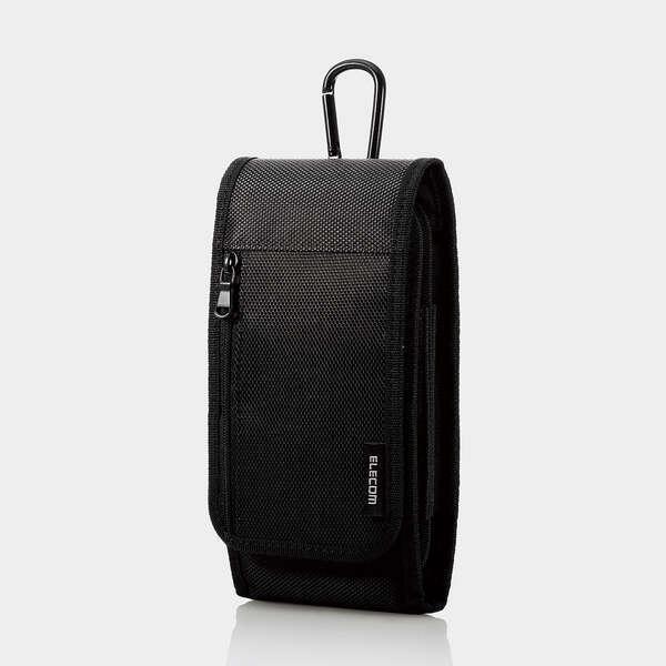 モバイルバッテリーやモバイルルーターも同時に収納できる2気室タイプ!ベルトループ、ショルダーベルトループ、カラビナフックを装備し、必要に応じて3つの装着方法を選べるマルチサイズ対応スマートフォン用キャリングポーチ。