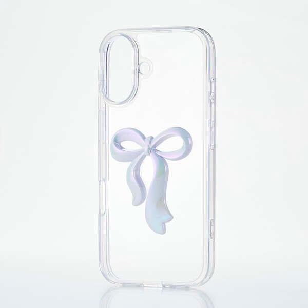 透明感のあるクリア素材に、さりげなく輝くリボンのアクセントが可愛いハイブリッドケースです。