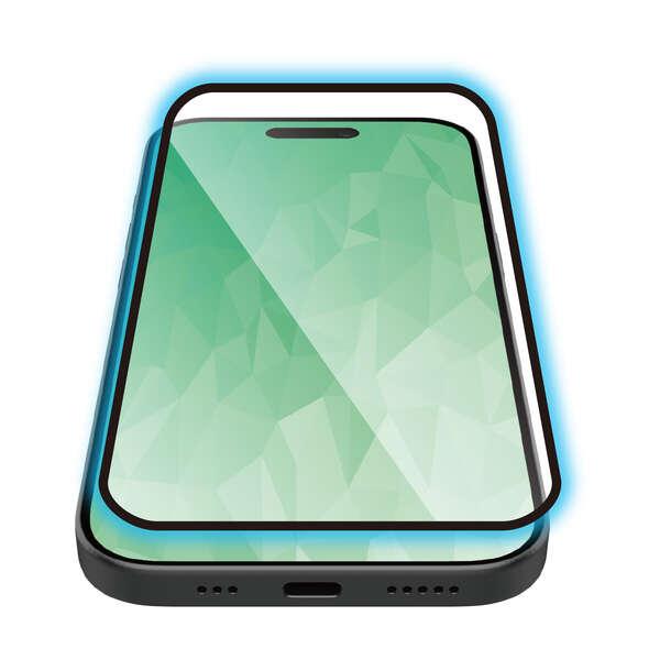 3D設計のPETフレームで角割れを防ぐ、ブルーライトカットタイプの画面保護ガラスフィルムです。ぴったり位置合わせできる貼り付けツール付きです。