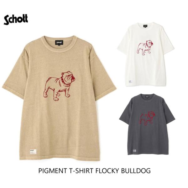 Schott ショットPIGMENT T-SHIRT FLOCKY BULLDOGピグメントTシャツ フロッキーブルドッグ7825134034 ￥7,700しっかりとした肉厚な7ozボディを使用。オープンエンド糸ならではのふっくらとした、ボ...