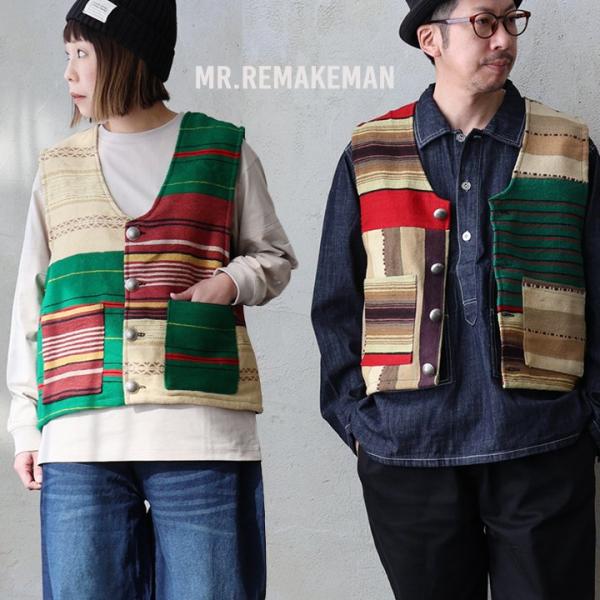 【発売日：2026年02月26日】r250807015[商品説明]・古着や古布をハンドメイドによって再構築しているので、同じものが一つとしてないオリジナル。・これは配色違いのエスニックな柄の生地を接ぎ合わせ、どこから見ても目に留まる存在感。...