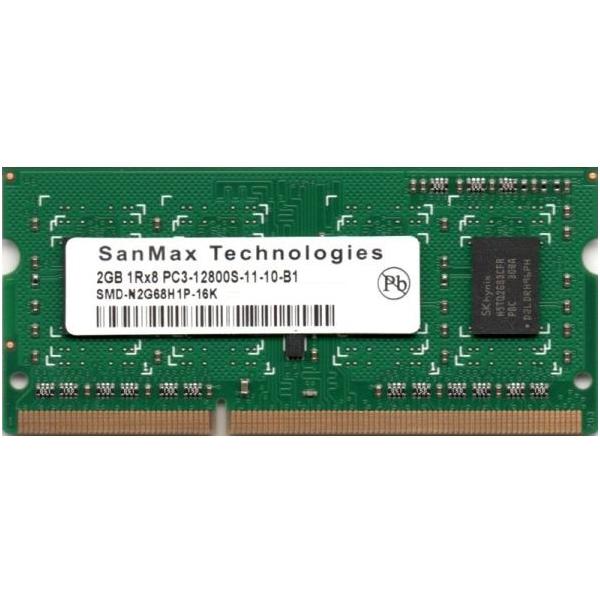 SanMax SMD-N2G68H1P-16K 2GB DDR3-12800 SODIMM ノートPC用メモリ 両面実装 1Rx8 1.5v 新品バルク組込向けにも評価の高い高品質SanMax純正メモリ複数枚でのご購入はお得な割引価格＆安心...