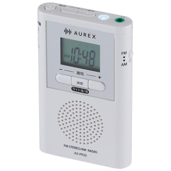 東芝 ポケットラジオ AUREX LEDライト付き デカ文字液晶パネル AX-PR30-W ホワイト FM・AM めざまし 防災 乾電池