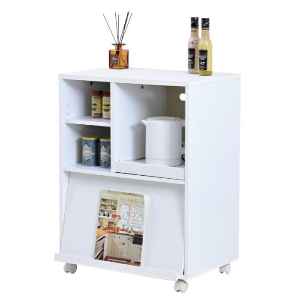 JKプラン キッチン収納 キッチンカウンター FKC-0007-WHNA ホワイト×ナチュラル 間仕切り キッチン収納 カウンターレンジ台 ロータイプ キッチンラック 幅60cm スライド棚 付き フラップ扉 ホワイト ブラック