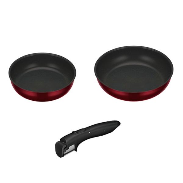 サーモス 取っ手のとれるフライパン３点セットDA KSD-3A-DR ディープレッド 22cm・26cm 食洗機対応 IH/ガス火両対応 人気の深型フライパン22cmと26cm、取っ手の3点セット