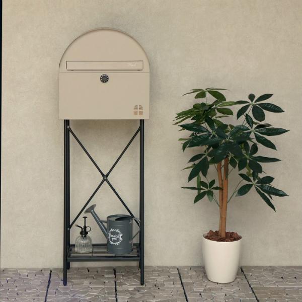 MOJYU 郵便ポスト スタンドタイプ Karon カロン 茶封筒角型2号・レターパックライト投函可 SDM-092 ライトベージュ 茶封筒角型2号・レターパックライト投函可 鉄製 ガルバナイズド処理 スタンドポスト 郵便受け