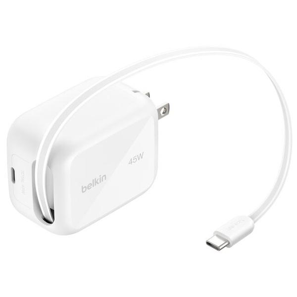 【発売日：2026年06月30日】WCH023qcWH belkin ベルキン BoostCharge Pro 45W 1ポート 巻き取り式USB-Cケーブル付き 急速充電器
