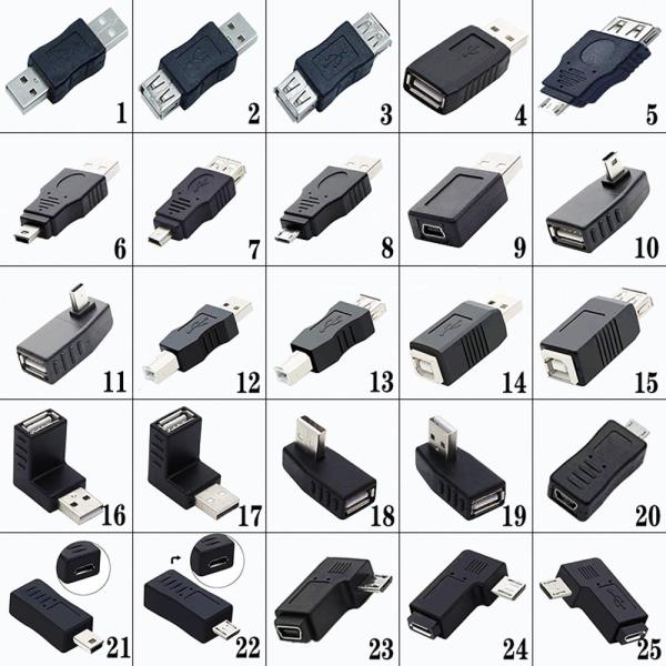 【全25種から選べる】USB 変換アダプター コネクタ USB 2.0対応（Type-A / Type-B / Mini-USB / Micro-USB）オス・メス 延長 L字 角度変換