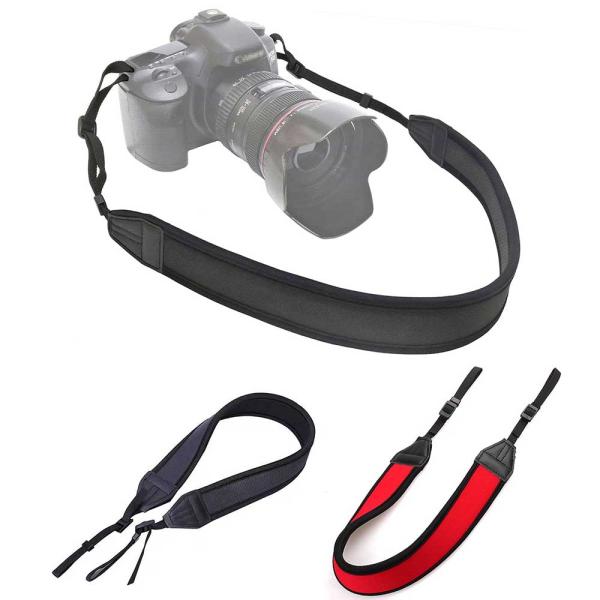 【送料無料】カメラ ネック ストラップ 一眼レフ ミラーレス コンパクト カメラ用 クッション性 ネオプレーン 素材 肩への負担軽減 シンプル ブラック Canon Sony nikon 各社 カメラ デジカメ 双眼鏡