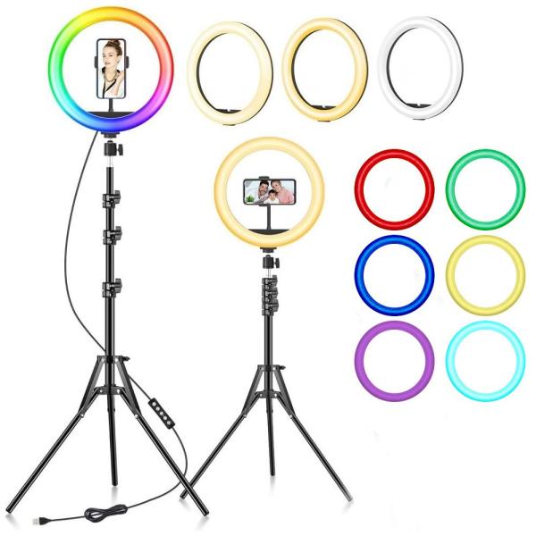 RGB LEDビデオライト三脚付 リンク10inch 撮影照明ライト カメラライト RGB USB給電 120個LED 調光3000K-5600K 超薄型 158cmライトスタンド付き動画 生放送 YouTube写真撮影用 ビデオ録画会議 ...