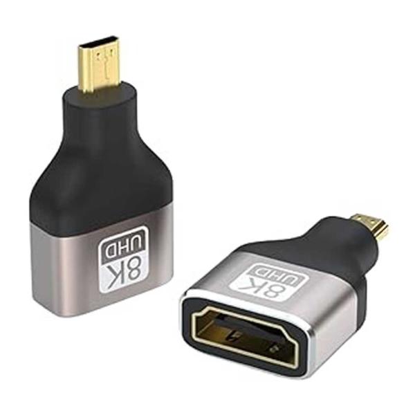 8K HDMI変換アダプタ　1個・micro HDMI 8K オス to HDMI 8K（Aタイプ）メスMicro HDMI変換アダプタは、8K@60Hz解像度をサポートし、4K@144Hz、2K@240Hz、1080p@240Hz、768...