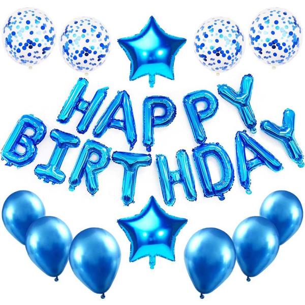 【セット内容】HAPPY BIRTHDAY”アルファベットアルミ風船（1文字 約40cm）コンフィッティ(紙吹雪）入りバルーン X4（1個 約30cm）星型バルーン X2(1個 約45cm)バルーンX6(1個 約30cm)テープX1ストロー...