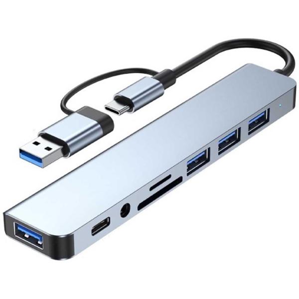 USB3.0＆TYPE-C ハブ 8-in-1 Type-C 拡張ドック usb hub 多機能PC拡張 USB-C/USB-A SD/TFカードリーダー 3.5mmオーディオジャック 超薄型コンパクト 5Gbps 高速転送3.0 iPad...
