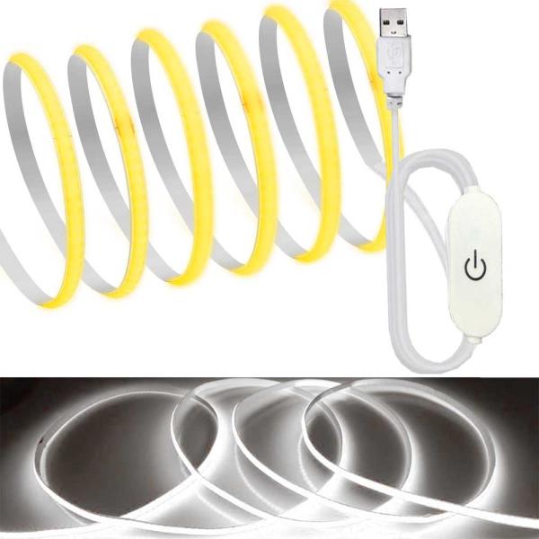 COB テープライトLED 3m USB給電 ストリップライトフレキシブル 高密度 幅5mm 隠れたLEDテープライト3m 320LEDs/m DC5V 180°発光CRI>=90 両面テープ湾曲変形可能 切断可能 寝室 キッチンホー...