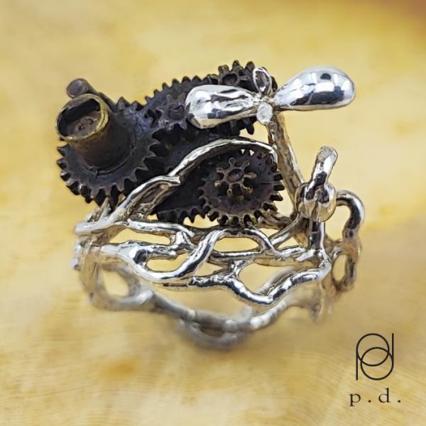 指輪 リング 歯車 植物 スチームパンク 太目 メンズ レディース ユニセックス 個性的 シルバー925作品名: "Coherere Silentium Annulus"読み: コヘレーレ シレンティウム アンヌルス意味(meaning):...