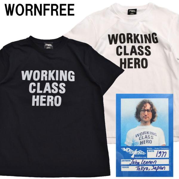 WORN FREE  ウォーンフリー ジョンがワーキング・クラス・ヒーローのTシャツを着ている写真は、ジョン、オノ・ヨーコ、そして幼い息子ショーンが日本で休暇を過ごしていたときに撮られた。生地はふわりとした肌馴染みの良いコットン素材。素材：...