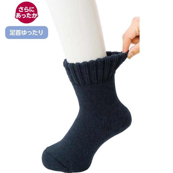 内側はやわらかパイル。起毛でふんわりあったか！毛混あったか裏起毛毛布ソックス。素材：アクリル・ナイロン・毛・ポリエステル・ポリウレタンサイズ：24.0-26.0cm※メーカー直送品になります。まれにメーカーにて欠品が発生する場合がございます...