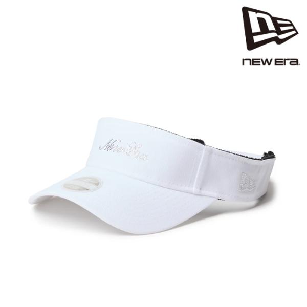 日本正規品 ニューエラ NEW ERA サンバイザー ロングバイザー Rhinestone ラインストーン スクリプトロゴ ホワイト | ゴルフ 14747113 GOLF