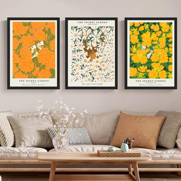 花畑に隠れているリスや小鹿などの小動物のデザインです。壁に掛けるだけでお部屋が一気にモダンでスタイリッシュな空間に★額縁・枠付きの壁掛けタイプで、複数枚でいろいろ自由な組み合わせが！自分用はもちろんのこと、新築・引っ越し祝いや結婚祝い・誕生...