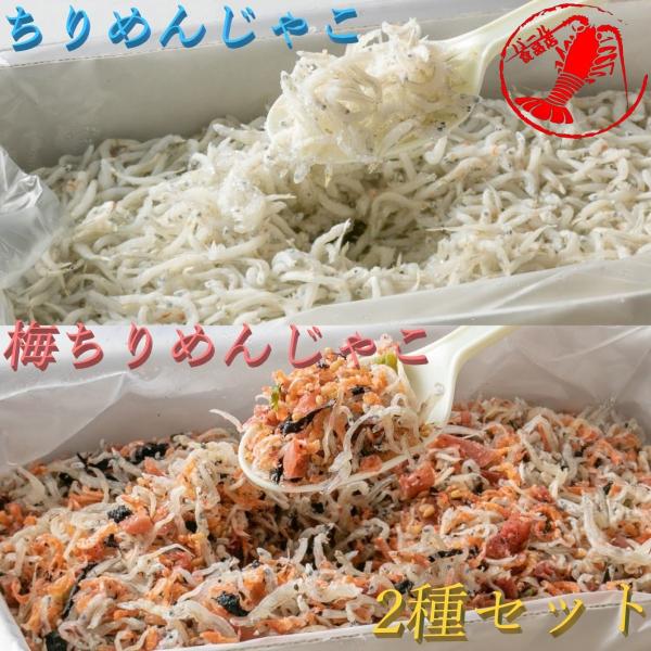 ちりめんじゃこと、梅ちりめんじゃこの食べ比べセットです。ご飯のお供や、パスタ、大根おろし、と相性抜群ですので様々な料理にお使いいただけます。カリッと食感の梅と ちりめんの旨味に満足できる商品となっていますので,是非一度お買い求め下さい。※解...