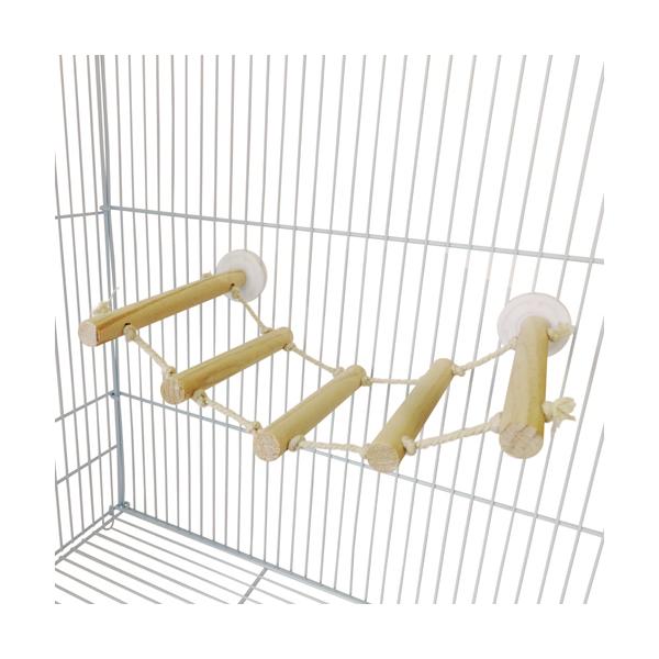 取付金具付きだからケージ内で自由にレイアウトできるはしご！天井から吊り下げたり、ケージ側面に取り付けたりして小鳥の楽しい遊び空間に♪サイズ：H235 × W150 × D15（mm）