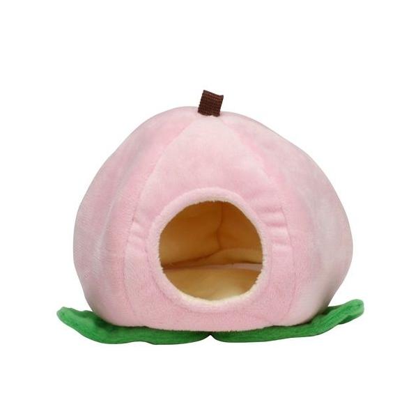 かわいい桃をモチーフにしたハウスです。なめらか＆しっとりな手触りの良い高級感あるフェイクファー素材です。出入口は１箇所、金具でケージの天井から吊るせます。マメルリハ〜サザナミインコ、ラブバードまでの小型インコ向けサイズです。サイズ(約)：W...