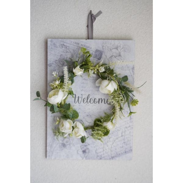 キーワード：ギフト プレゼント ナチュラル  アーティフィシャルフラワー  パリスタイルフラワーアーティフィシャルフラワーでお作りした白グリーンのリースボード母の日ギフト、お誕生日、お祝い、ウエディングのプレゼントにいかがでしょうか？ラッピ...