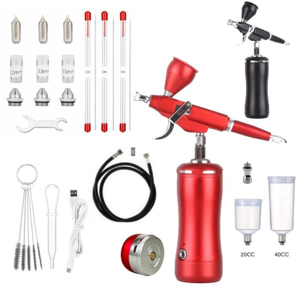 ・小型コンプレッサー内蔵の充電式エアブラシ。バッテリー式なので電源やエアーのホースがなくお手軽にご使用いただけます。・トリガー式ハンドピースなので初めての方でも使いやすく疲れにくい。・交換用スペアバッテリー付きなので一つを使用しながら、もう...