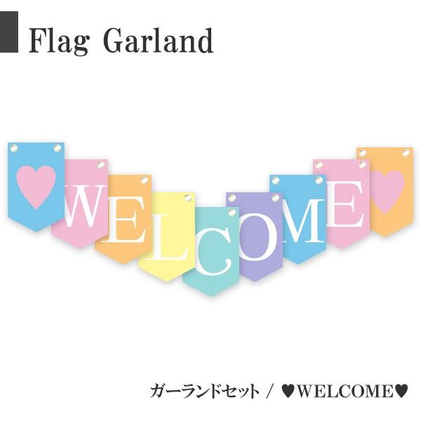 【商品説明：ＷＥＬＣＯＭＥガーランド】結婚式のウェルカムスペースや受付のデコレーション、お部屋のインテリアや玄関先に飾ってもおしゃれになるウェルカムガーランド。パステルカラーのシンプルなデザインなので、どんな場所にでも合わせることの出来る色...