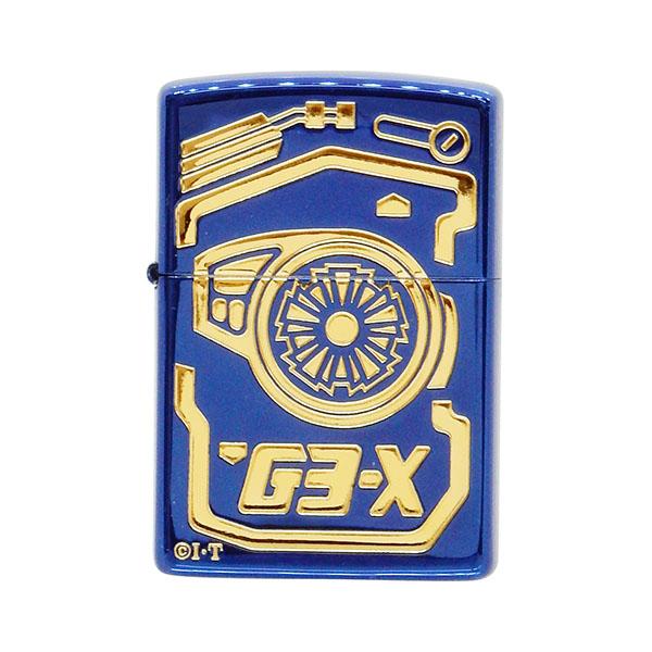 仮面ライダーG3-XがZIPPOに!印象的な胸のマークをイオンコートブルーと金メッキで表現。その魂がZIPPOで目覚めます！加工：エッチング+イオンBL＋凹マスク金販売元：ペンギンライター(C)石森プロ・東映
