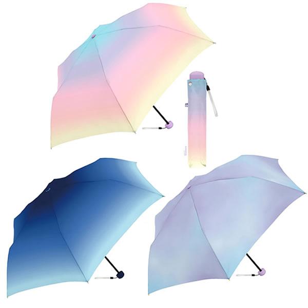 112750 MLT レインボー112751 NV × LBL ネイビー×ライトブルー112753 PU パープル GOLD 折傘●グラデーションカラーがオシャレなおりたたみかさ●ストラップ付カサケース●旅行や通勤 通学に。レディース 女性...