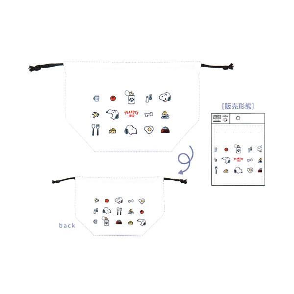 ●キュッとしぼれて出し入れ楽々♪スヌーピーのアイコン柄巾着♪●お揃いのランチボックス、コンビセット、ボトルケースあります。■サイズ：約H170×W270×D120ｍｍ■重量：約38ｇ■素材：ポリエステル100％※商品画像はイメージです。