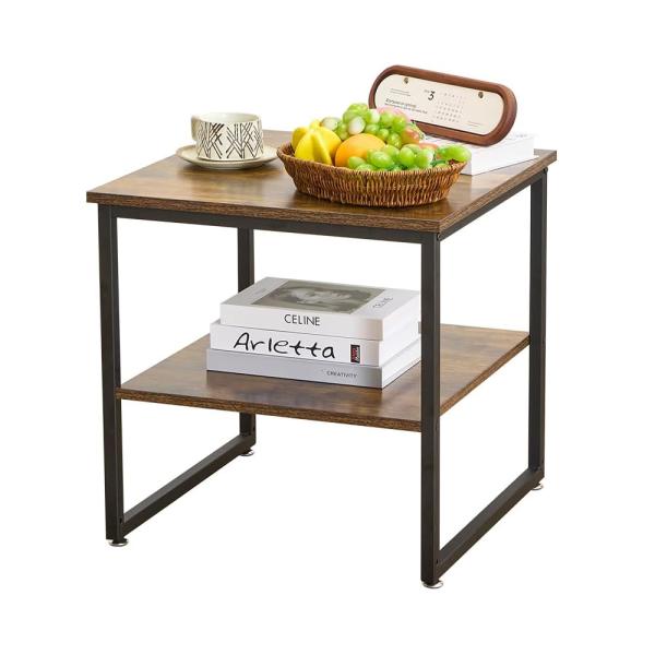 【商品詳細】サイズ（約）50*50*50cm。耐荷重(約)：天板ー40KG、下棚ー20KG。材質：棚板-メラミン化粧板・フレーム-スチール。お客様組立品。【多機能サイトテーブル】小さなテーブルは、調節可能な収納棚と頑丈な金属フレームを備えた...