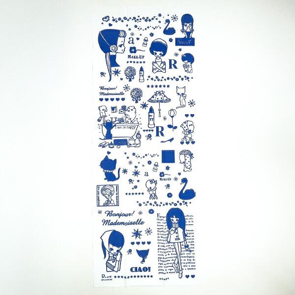 内藤ルネの昭和に描かれた昭和レトロデザインの手拭いです。端は切りつけはなしの為、使い始めはほつれがありますが自然に落ちつきます。色落ちすることがございますので、はじめの洗濯は他のものと分けて行うことをおすすめします。