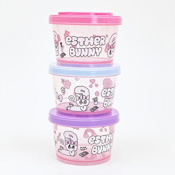 エスターバニーのカチっとスタッキングができるプラスチック容器3点セットです。ご飯やおかず、デザートなどを入れて、ランチにも持って行けちゃう便利な保存容器☆余ったおかずや薬味などの保存にもぴったり◎パッキン付きで、ネジ式タイプのフタだから汁漏...