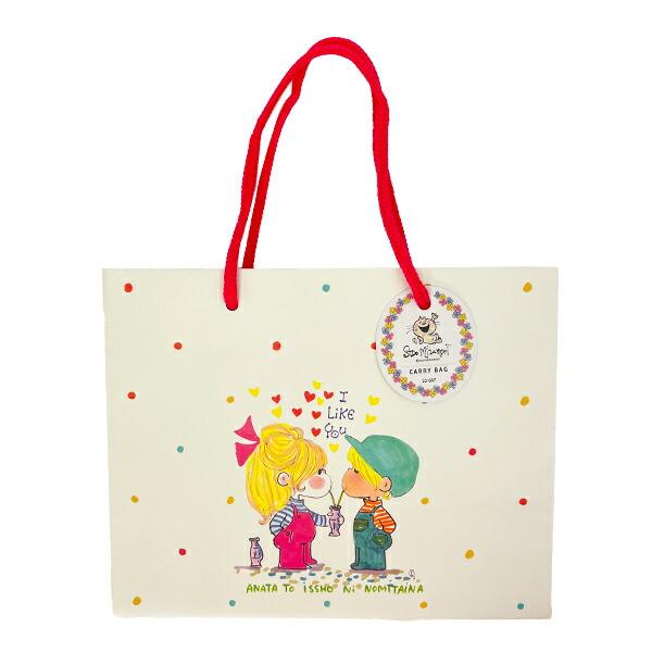 どこか懐かしさを感じる水森亜土のイラストのキャリーバッグです。持ち手がしっかりしているので普段使いもできちゃいます♪サブバッグとしても◎亜土ちゃん好きの方へのお渡し用袋にすれば喜ばれること間違いなしです☆彡※こちらの商品への梱包およびラッピ...