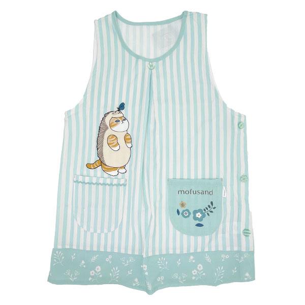 モフサンドのストライブエプロンです。ハリネズミの姿がとってもキュート♪ポケット付きが嬉しいポイント！被るタイプなのでサッと着れるので保育士さんにもおすすめです☆彡【サイズ：M~L（着丈：83cm）】