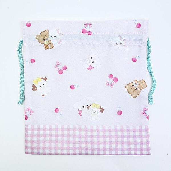 ミッコの可愛いデザインの巾着です。小物を入れたりちょっとしたコスメ入れやお子様のお菓子入れや隠したい物入れにもお使いいただけます♪さくらんぼのデザインが可愛い♪