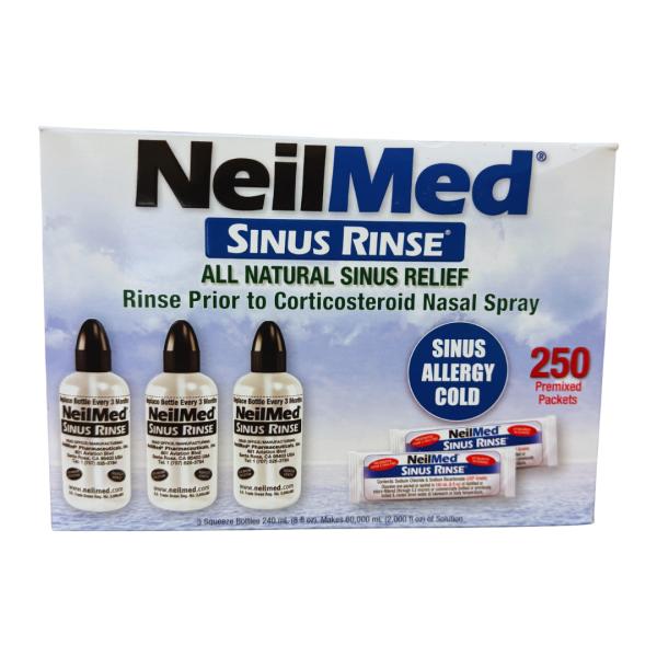 ● 商品の特徴（箇条書き）米国NEILMED（ニールメッド）製の鼻腔洗浄キット。内容量250包と大容量の洗浄液パウチ入り。240mlの洗浄ボトルが3本付属しており交換や複数人使用にも対応。花粉、ハウスダストによる鼻の不快感や鼻うがいに最適。...
