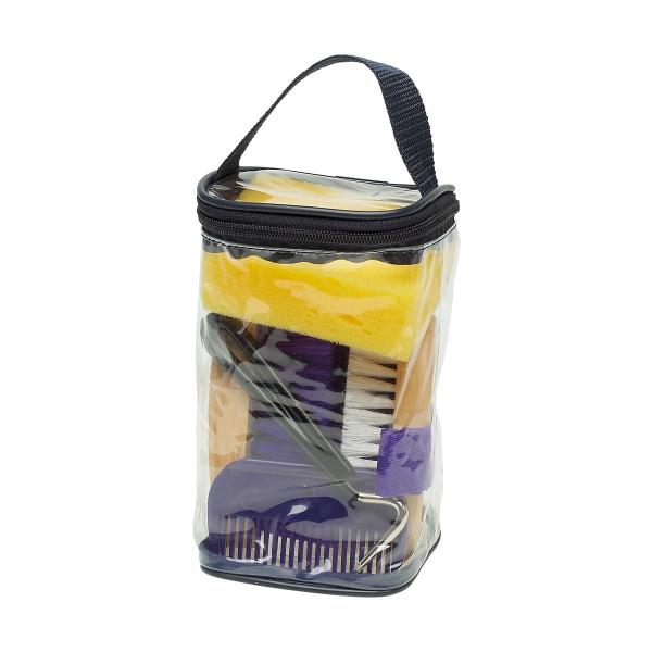 初めてのグルーミングセットにぴったり。セット内容: マルチカラーダンディー/ボディーブラシ、リンカーンスポンジ、蹄ピック、たてがみ用コーム。