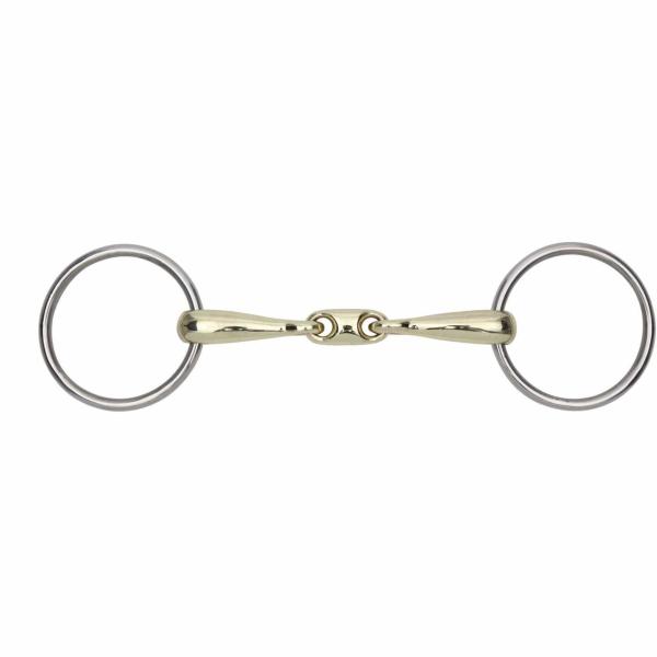 W: 14mm。馬の動きを妨げません。銜へのもたれかかれを防止します。ダブルジョイント。銜へのコンタクト、ソフトニングを促進。味なし。素材: ブラス、ステンレススチール。優れた耐久性、お手入れ簡単、サビ防止。